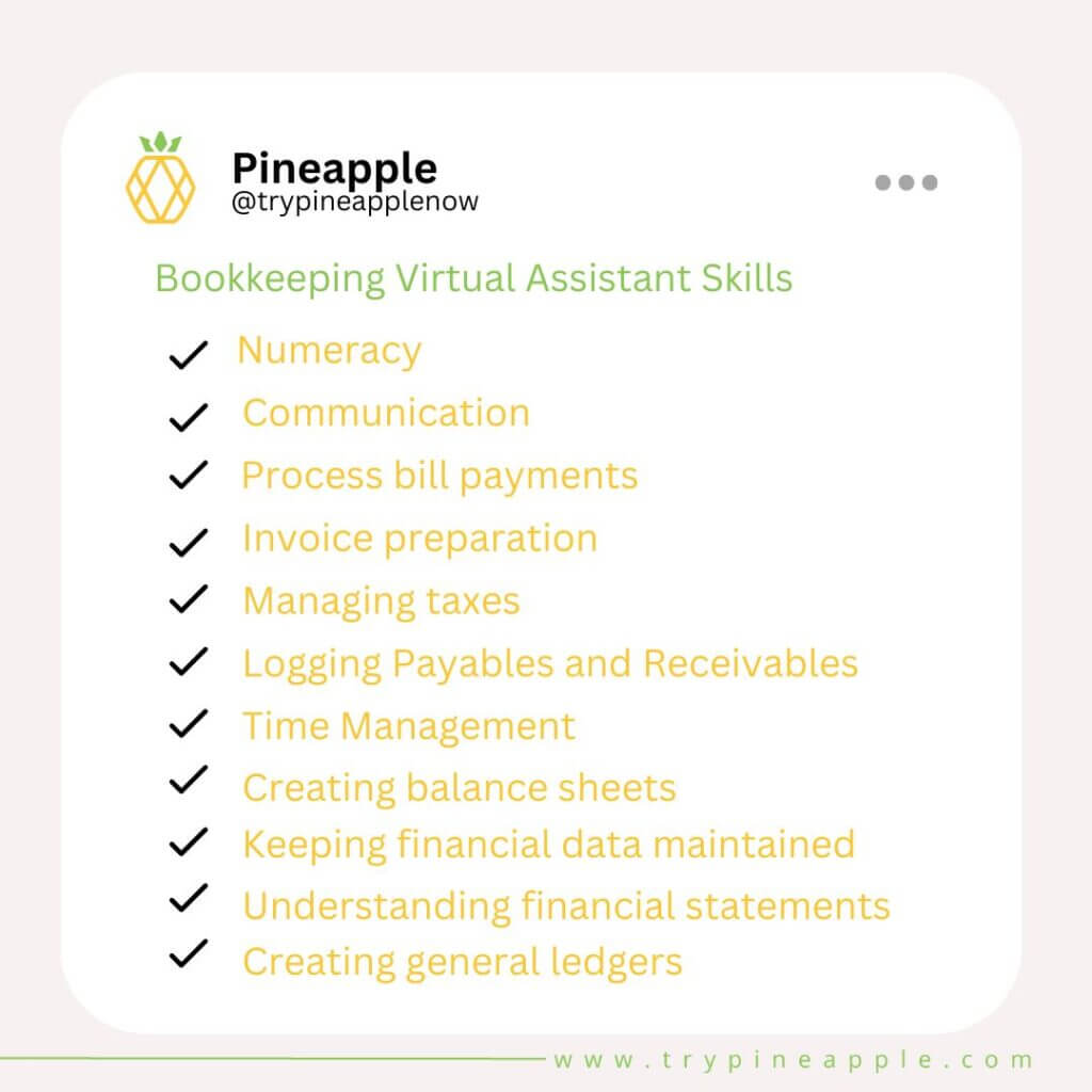 A Complete Guide to Bookkeeping Virtual Assistant Skills - Pineapple