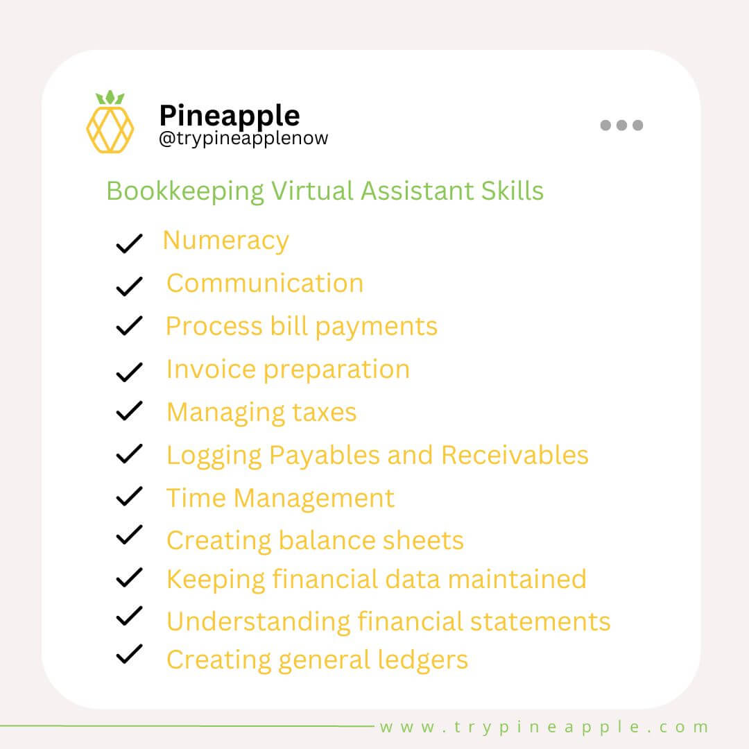 A Complete Guide to Bookkeeping Virtual Assistant Skills - Pineapple